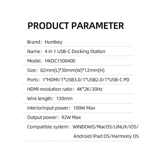 4-in-1 USB-C Docking Station - Huntkey