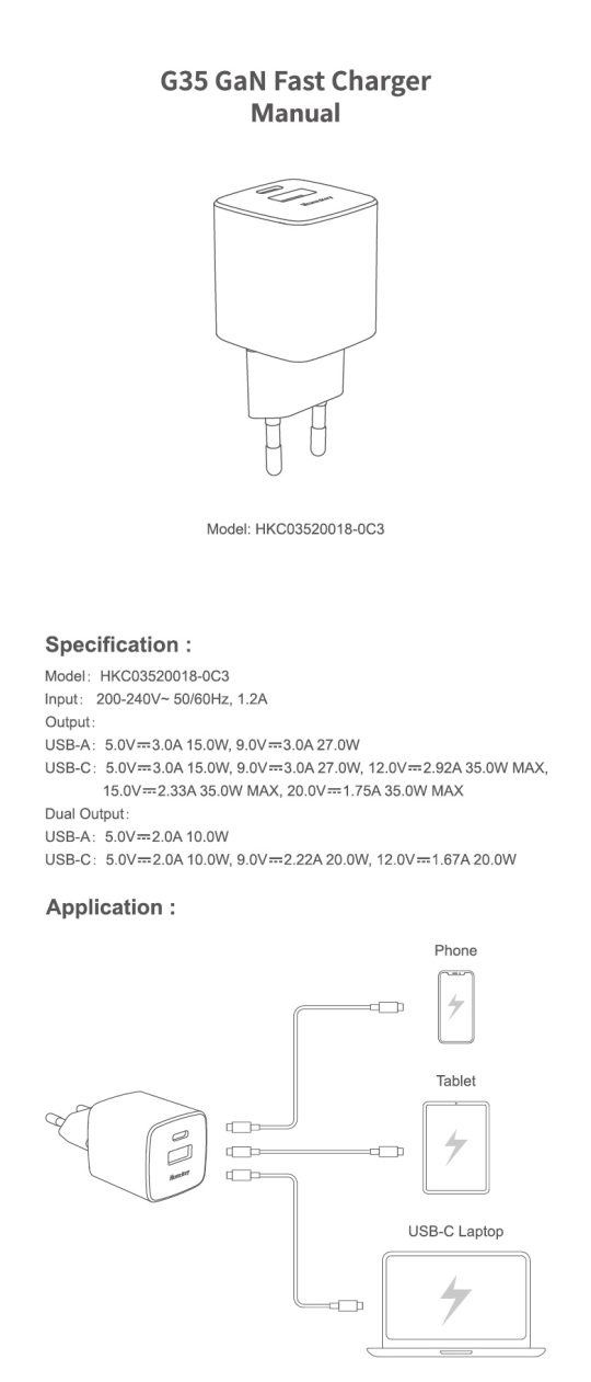 G35 GaN Fast Charger Manual(European Standard) - Huntkey