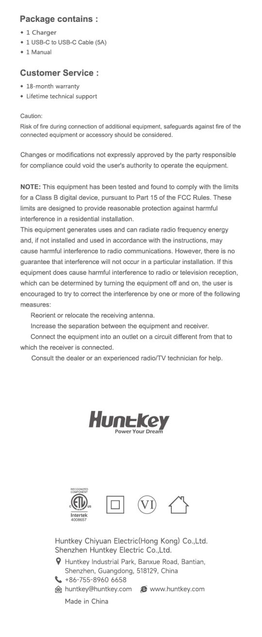 P100 GaN Fast Charger Manual(American Standard) - Huntkey