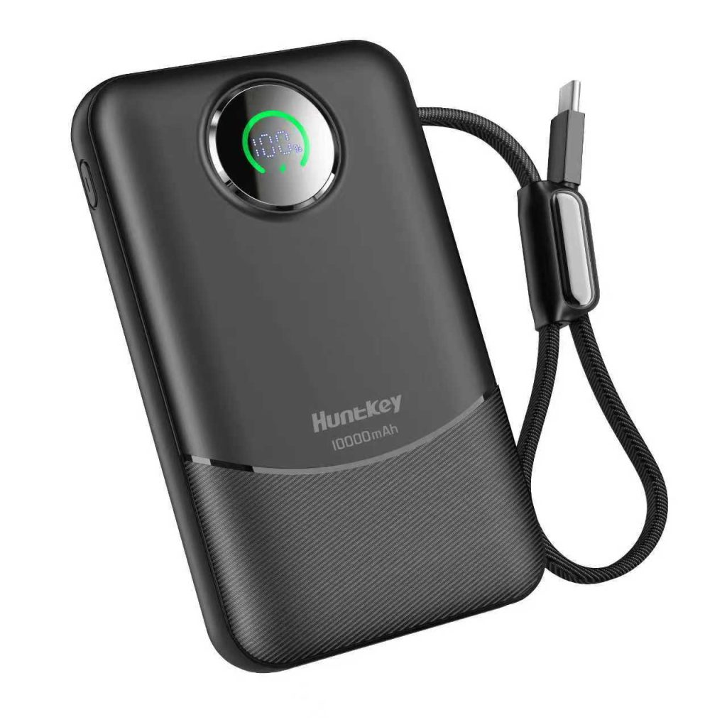 PL03-10K 10000mAh Power Bank with Built-in USB-C Cable - Huntkey
